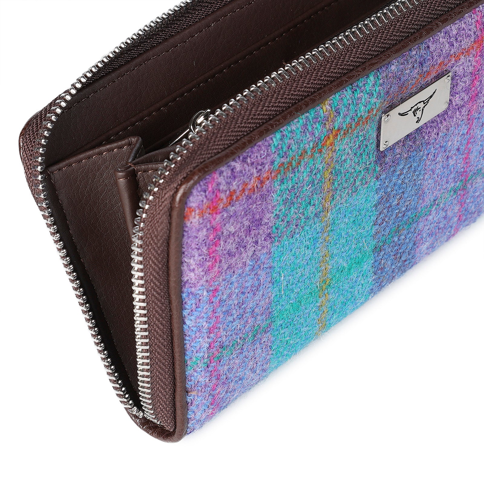 Harris Tweed Long Zip Purse - Staffa Green & Purple Check – Heritage of ...
